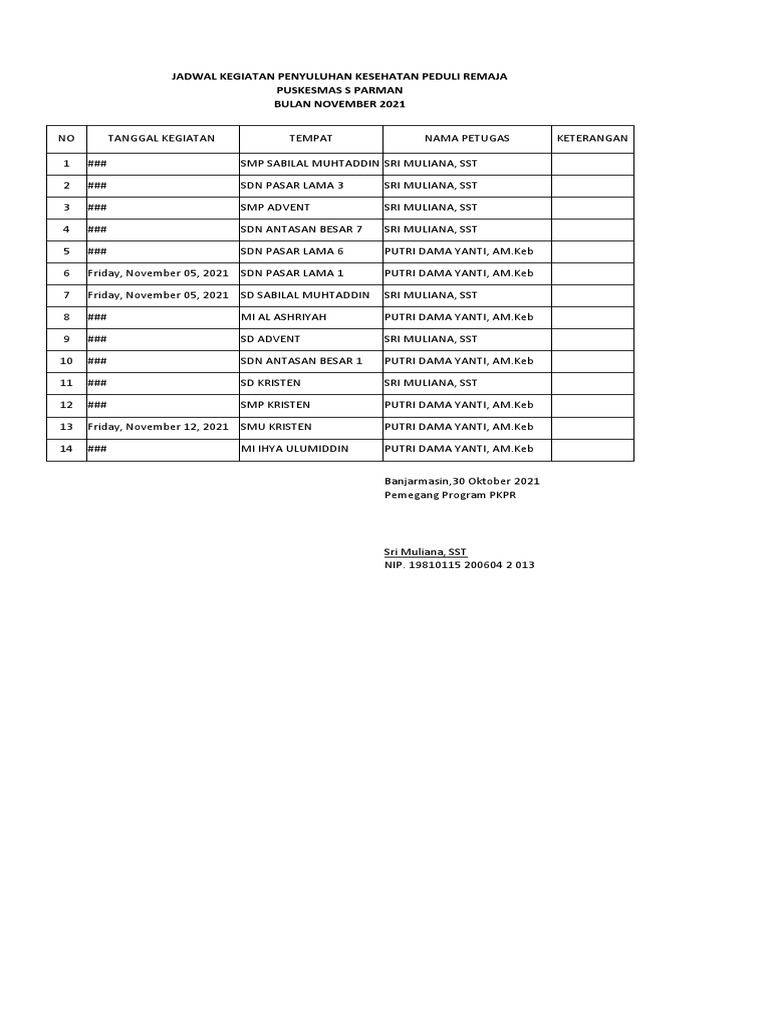 Jadwal PKPR Nov 21 | PDF