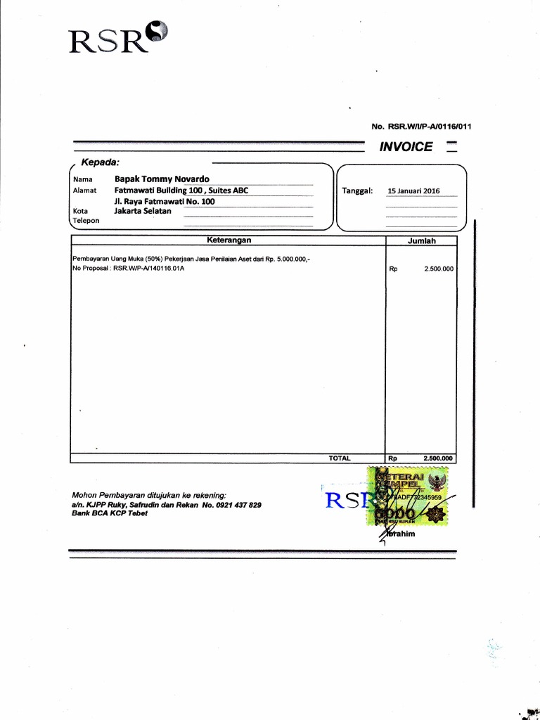Contoh Invoice Tagihan Dari RSR | PDF