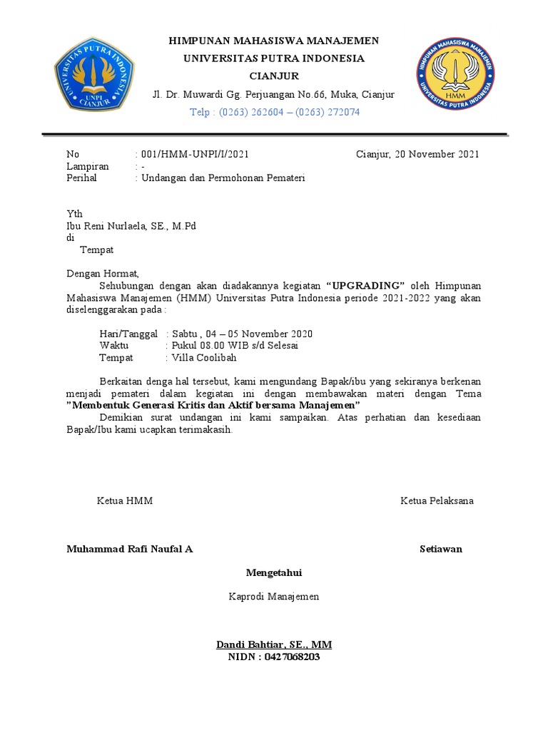 Surat Undangan Upgrading Bu Reni | PDF