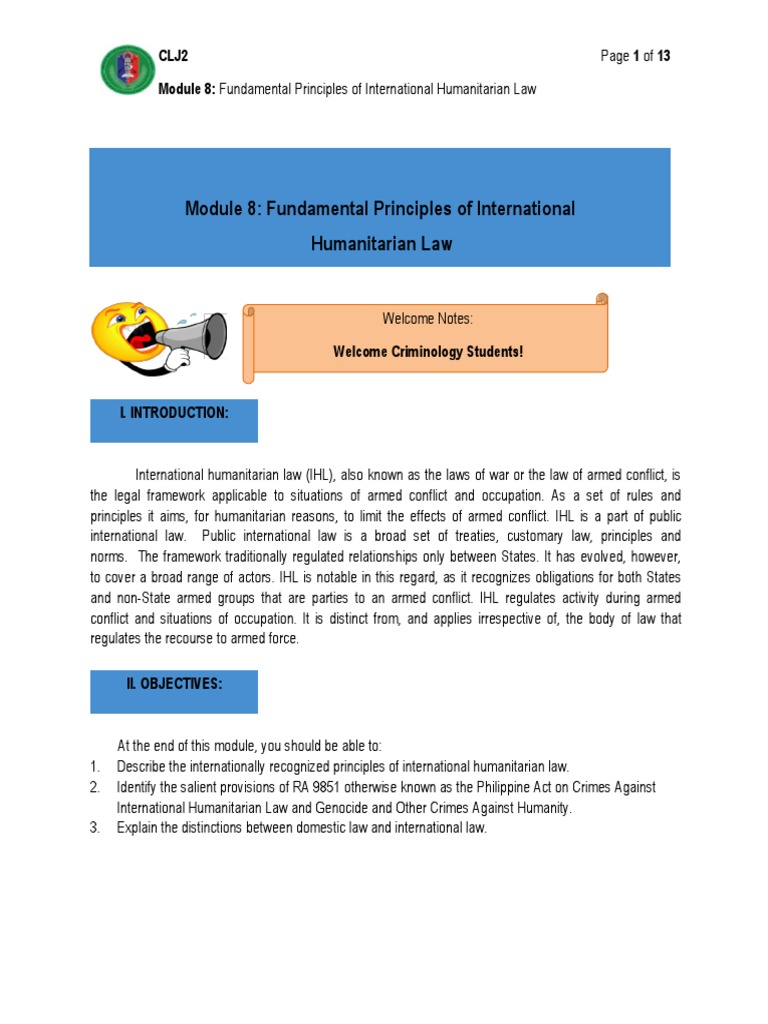 Module 8: Fundamental Principles of International Humanitarian Law ...