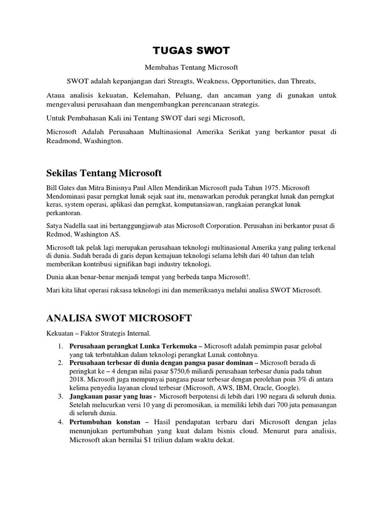 Tugas Swot | PDF | Bisnis