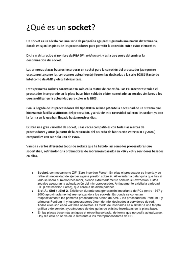 Qué Es Un Socket | PDF | Microprocesador | Micro dispositivos avanzados