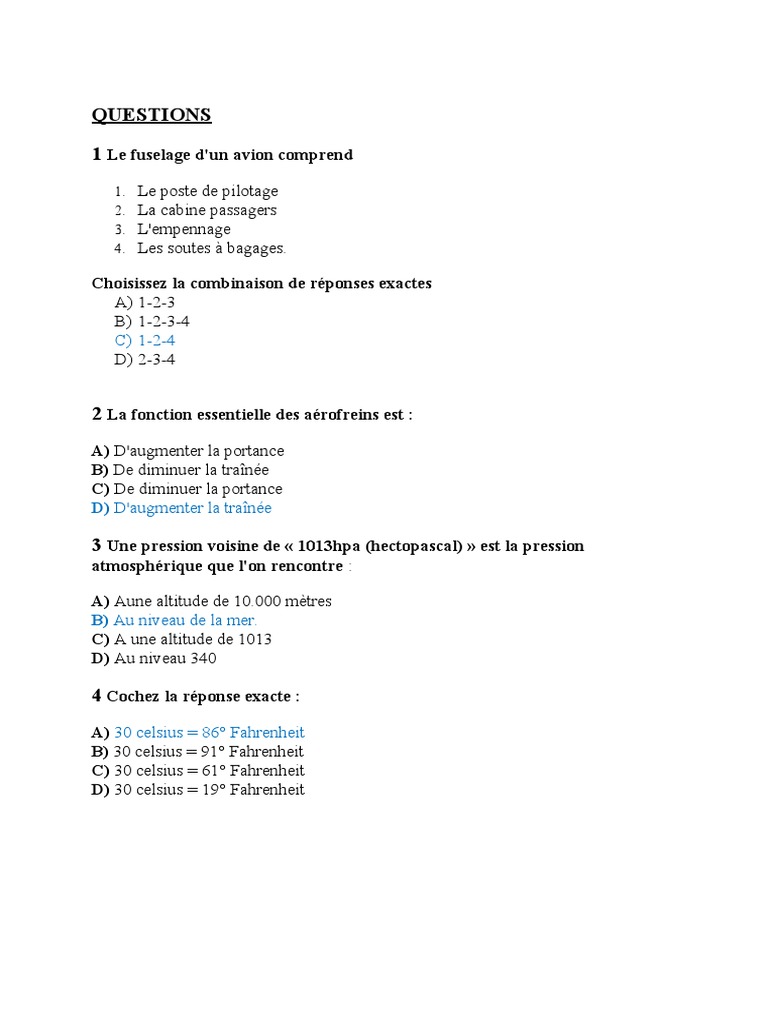 Reponses QCM Securite #1 2016 | PDF | Personnel navigant | Transport