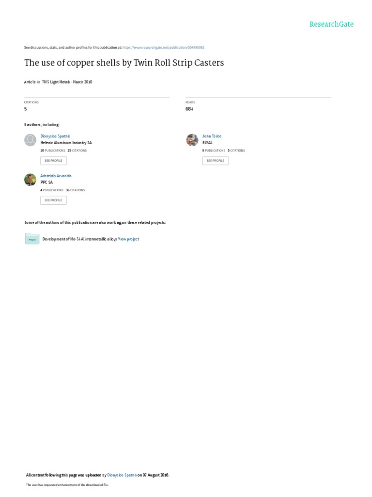 The Use of Copper Shells by Twin Roll Strip Casters: TMS Light Metals ...