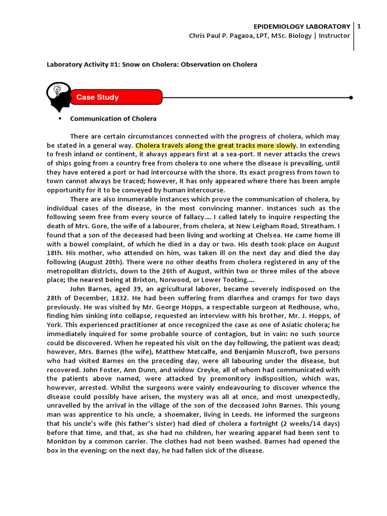 Case Study: Epidemiology Laboratory | PDF | Cholera | Epidemiology