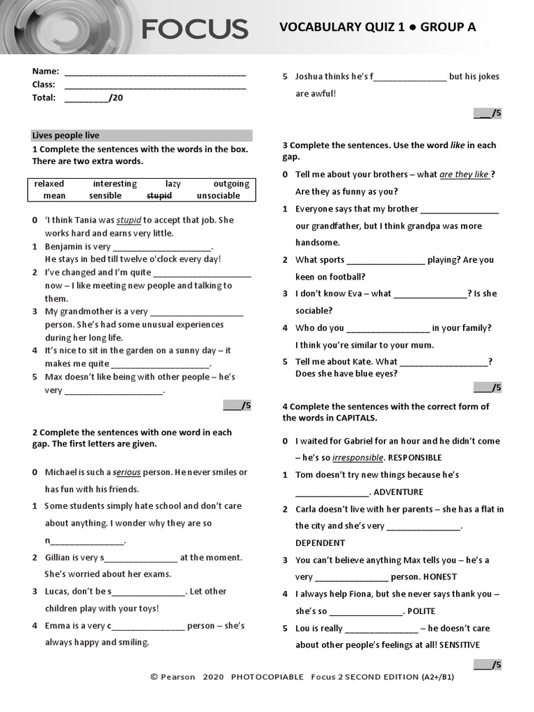 Vocabulary Quiz 1 Group A: Erious | PDF