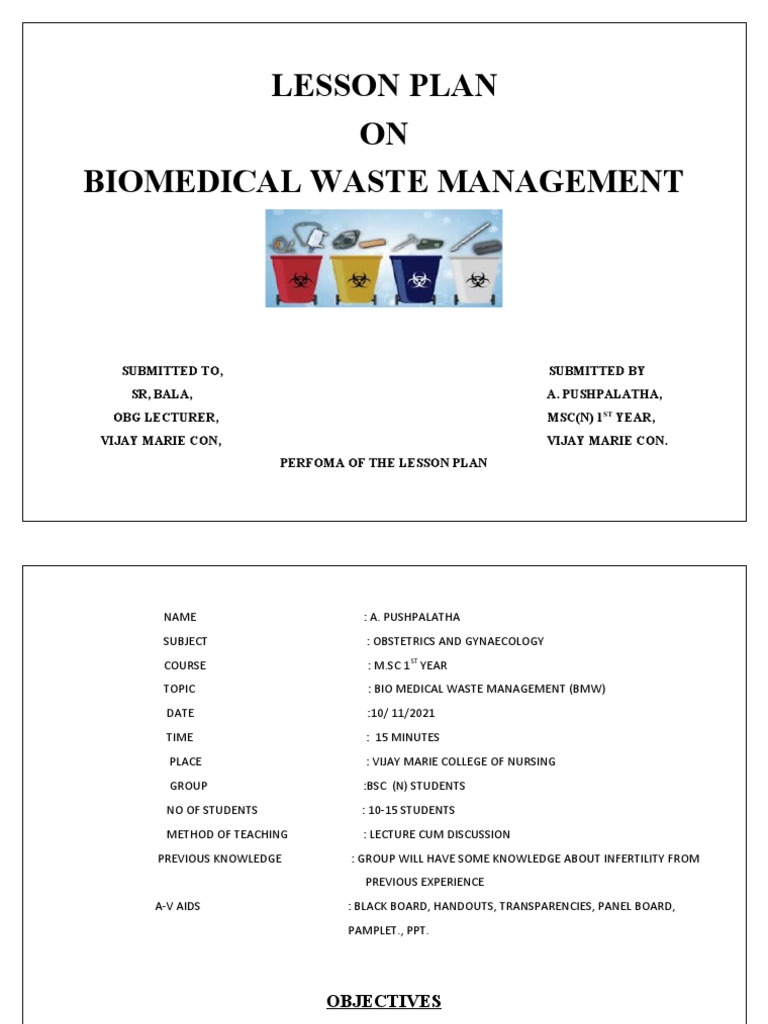 Lesson Plan ON Biomedical Waste Management | PDF | Waste Management | Waste