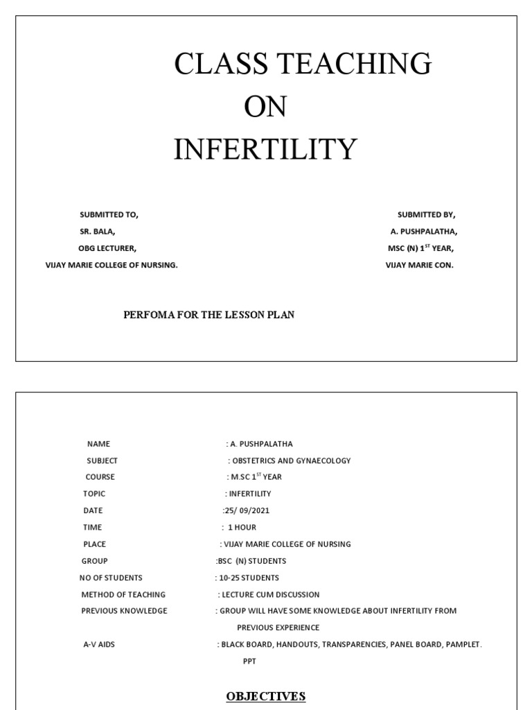 Class Teaching ON Infertility: Perfoma For The Lesson Plan | PDF ...