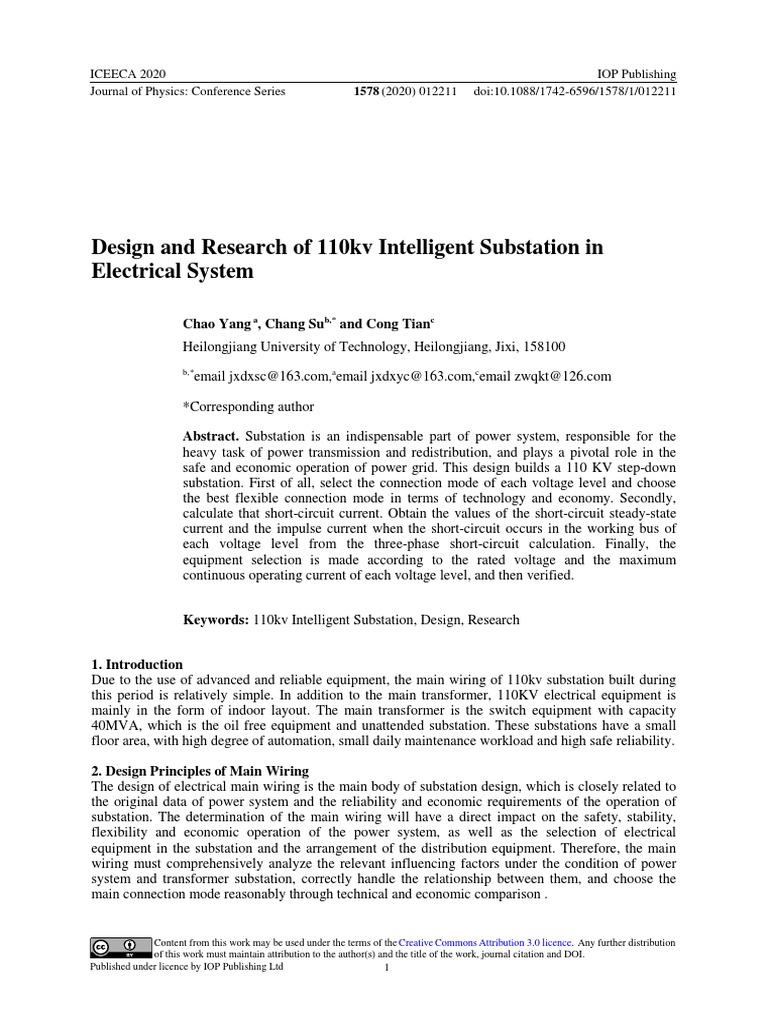 Design and Research of 110kV Intelligent Substation in Electrical ...