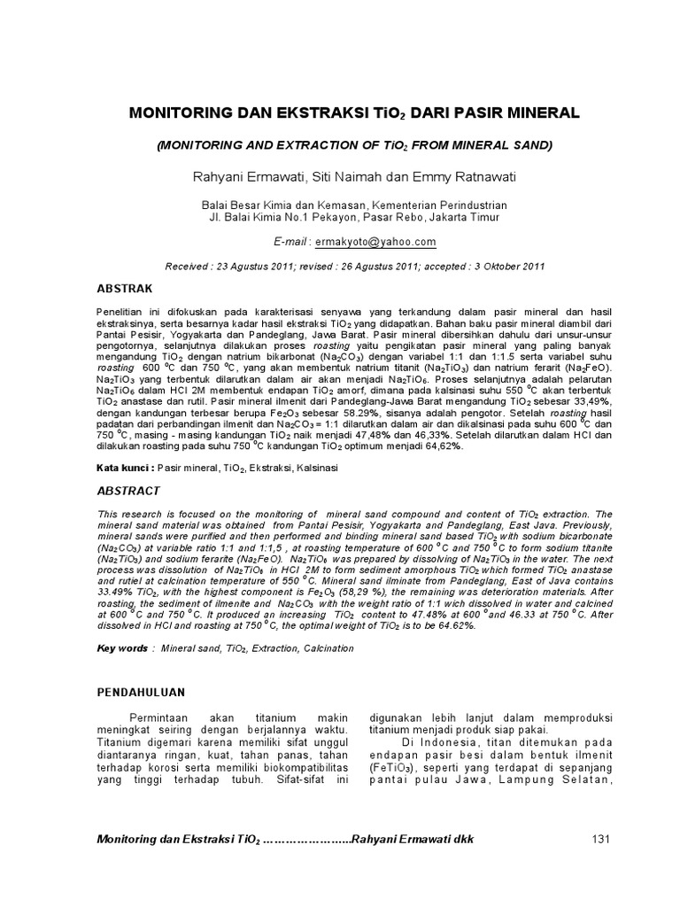 Monitoring Dan Ekstraksi TiO2 Dari Pasir Mineral | PDF