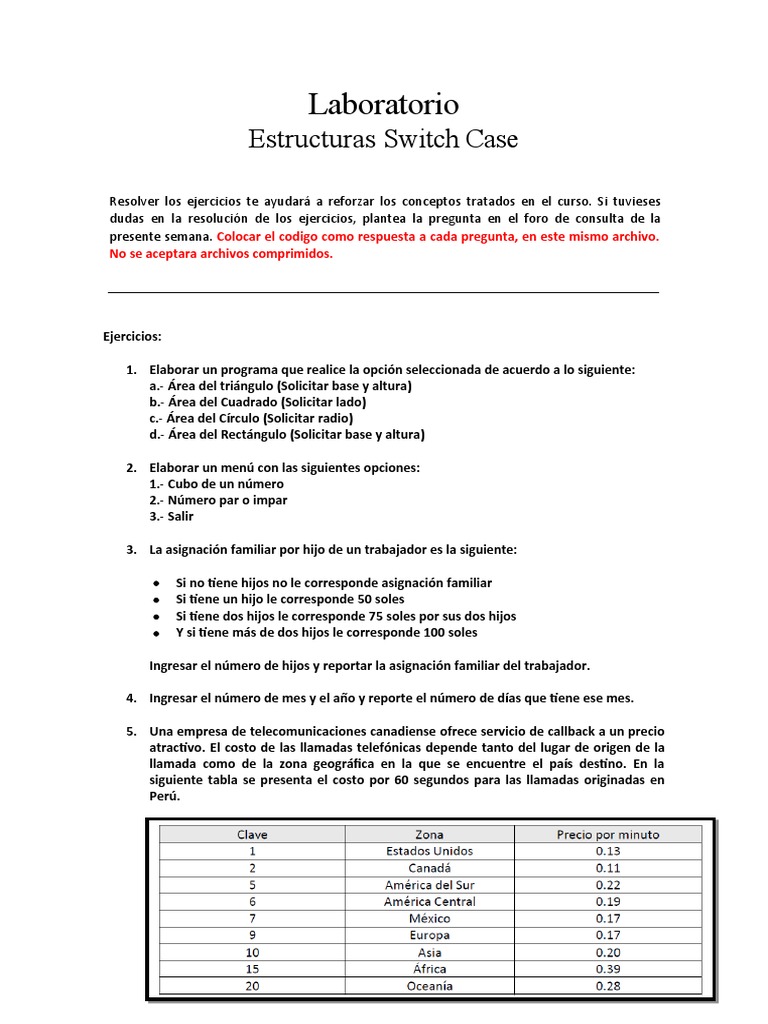S04.s1 - Laborartorio de Estructuras Condicionales Switch Case | PDF