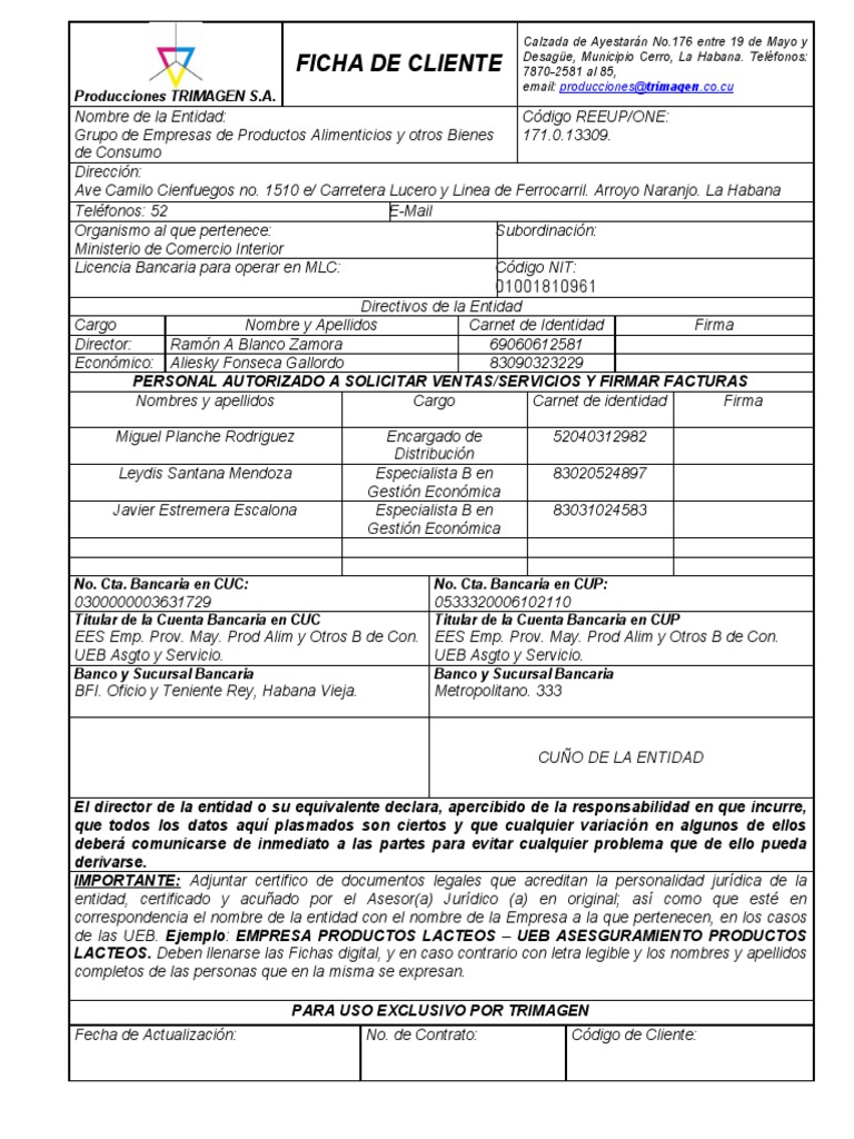 Trimagen Ficha de Cliente | PDF