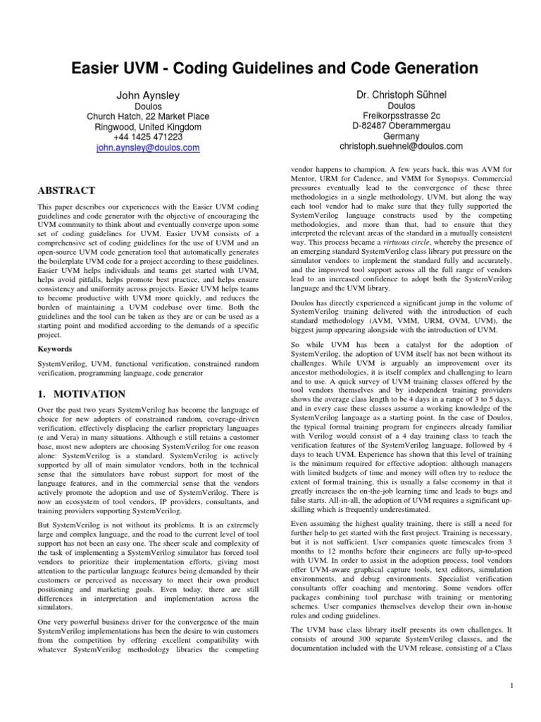 Easier Uvm Coding Guidelines And Code Generation John Aynsley Pdf Class Computer 