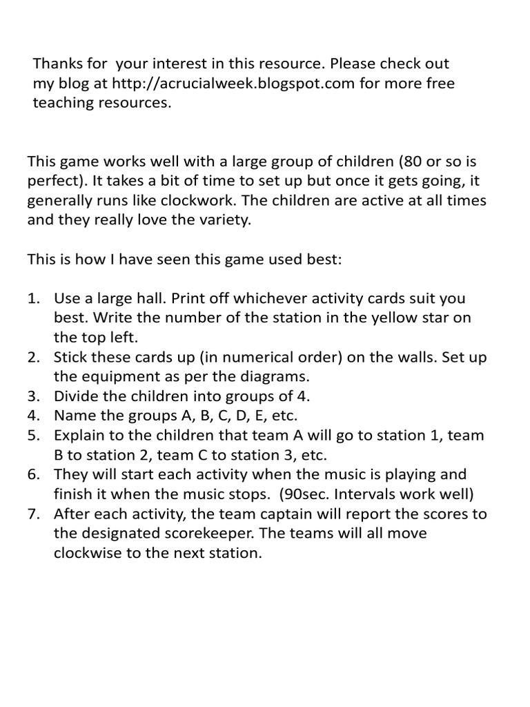 PE and Fun Games Station Teaching Cards | PDF | Ball Games | Sports