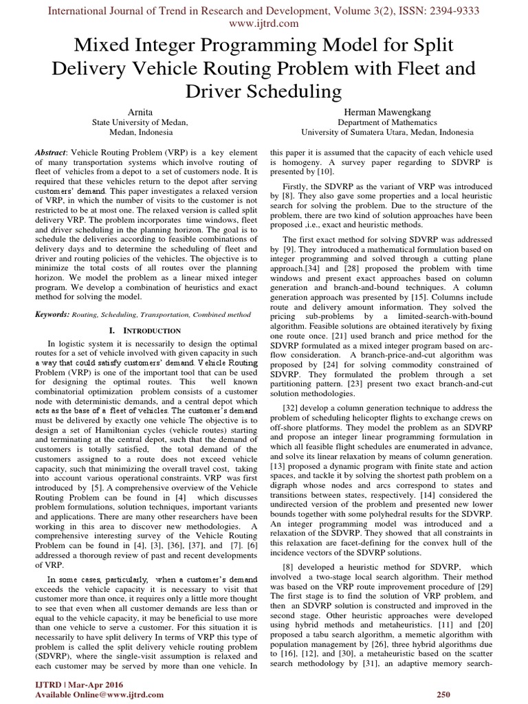 MIP Model For Split Delivery VRP With Fleet & Driver Scheduling | PDF ...