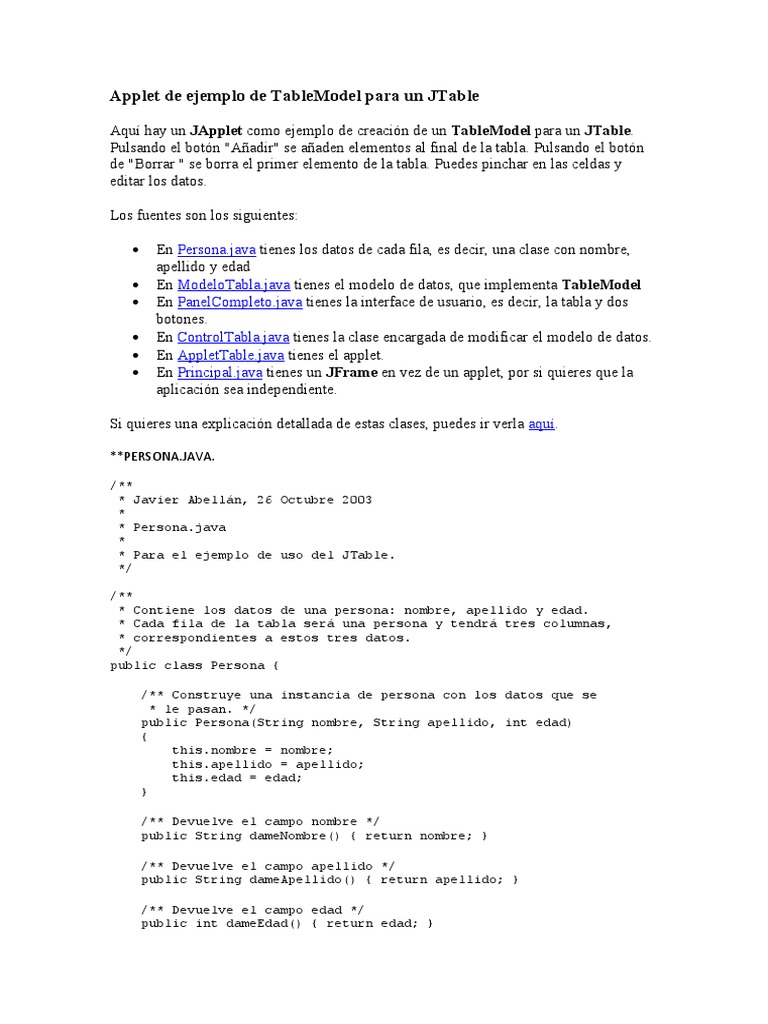 Applet de Ejemplo de Table Model para Un JTable | PDF | Java (lenguaje ...