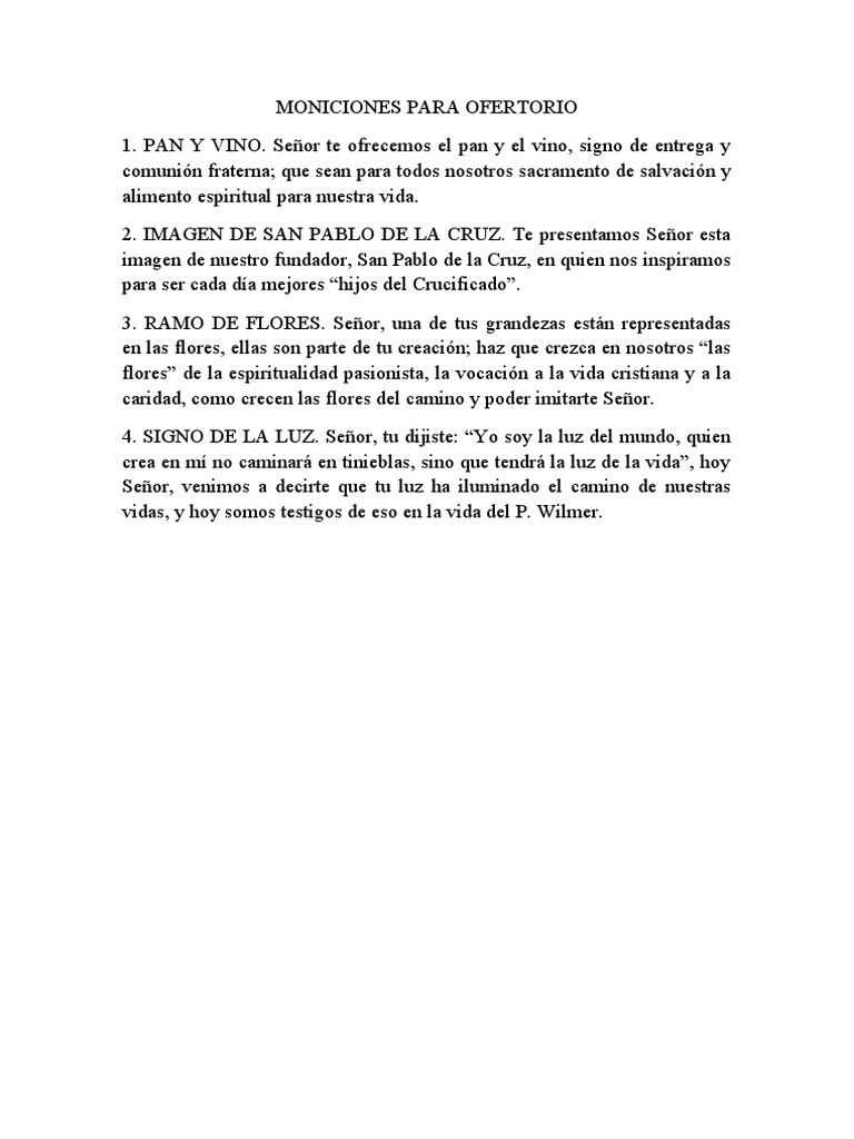Moniciones para Ofrendas | PDF