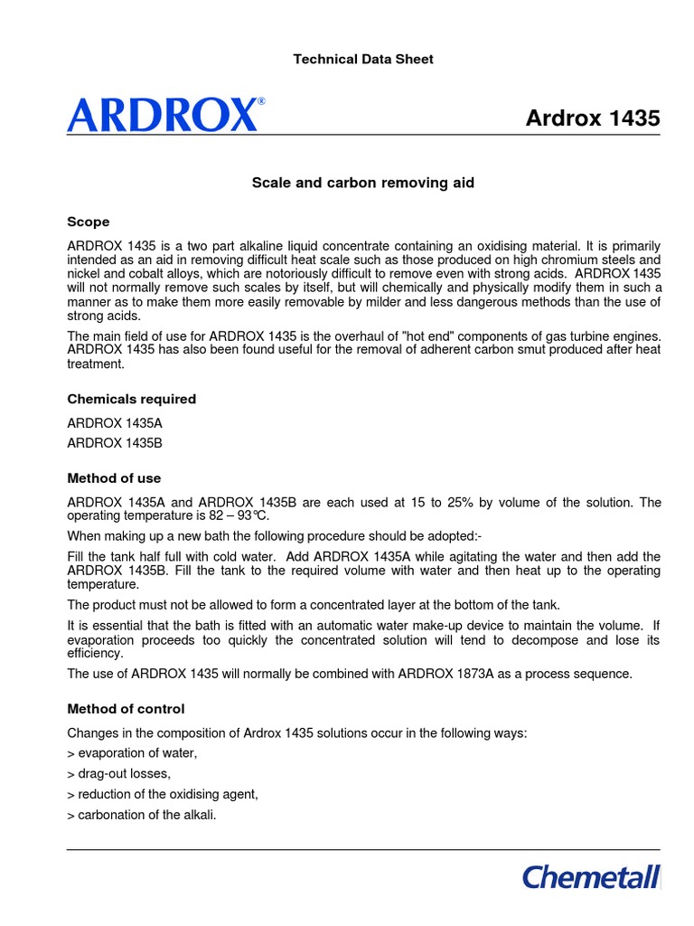 Ardrox 1435: Scale and Carbon Removing Aid | PDF | Chemistry | Titration