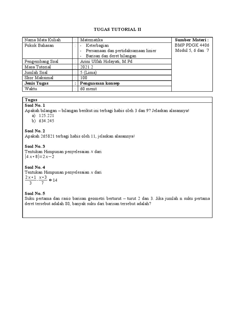 Tugas Tutorial Ii Tuweb 5 Matematika 14 Nov 2021 | PDF