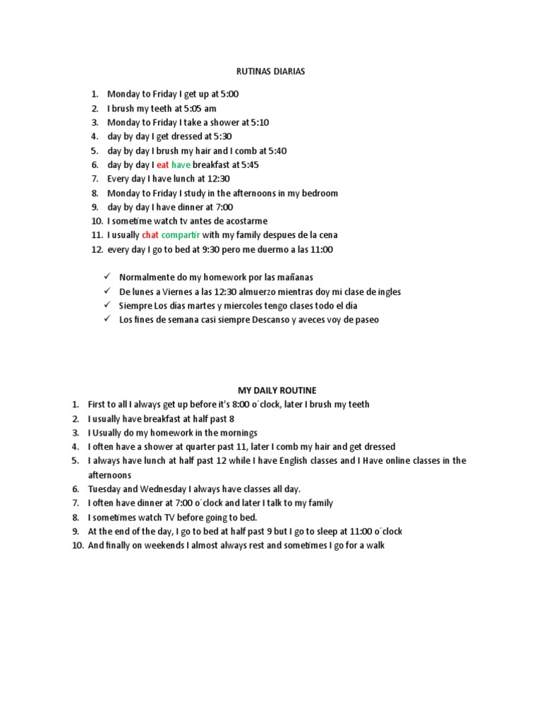 Rutinas Diarias | PDF