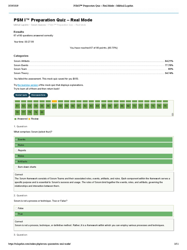 PSM I™ Preparation Quiz 2 | PDF | Scrum (Software Development) | Business