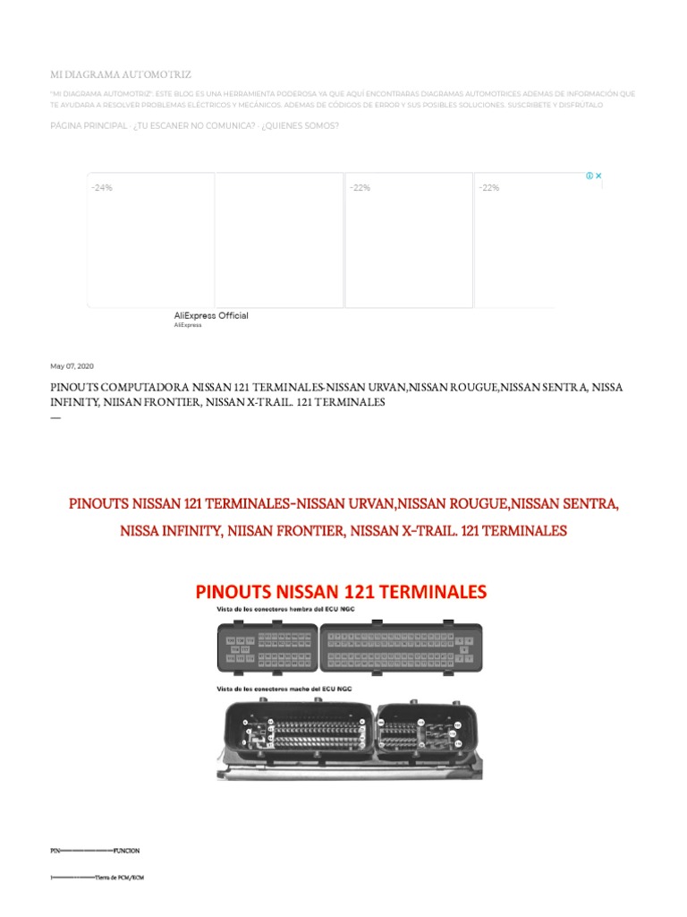Pinouts Computadora Nissan 121 Terminales-Nissan Urvan, Nissan Rougue ...