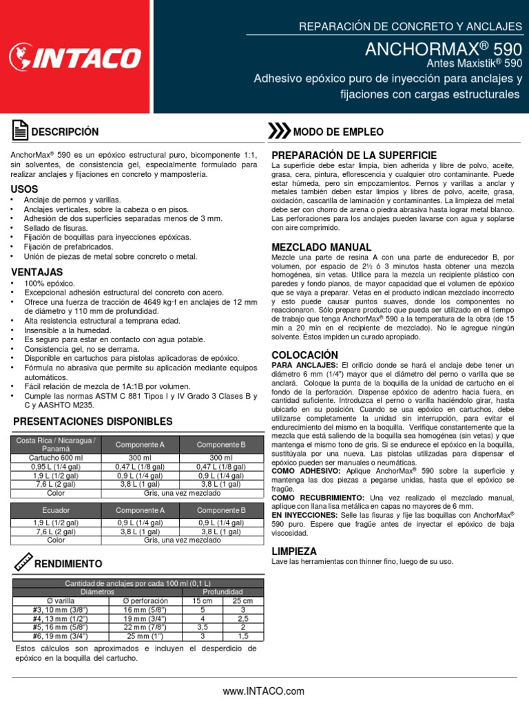FT Anchormax 590 | PDF | Hormigón | Química