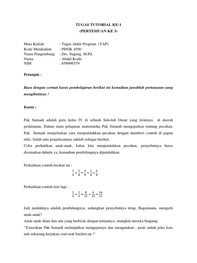 Abdul Kodir 856996379 Tugas Tutorial 1 PDGK 4500 Tugas Akhir Program (TAP) | PDF