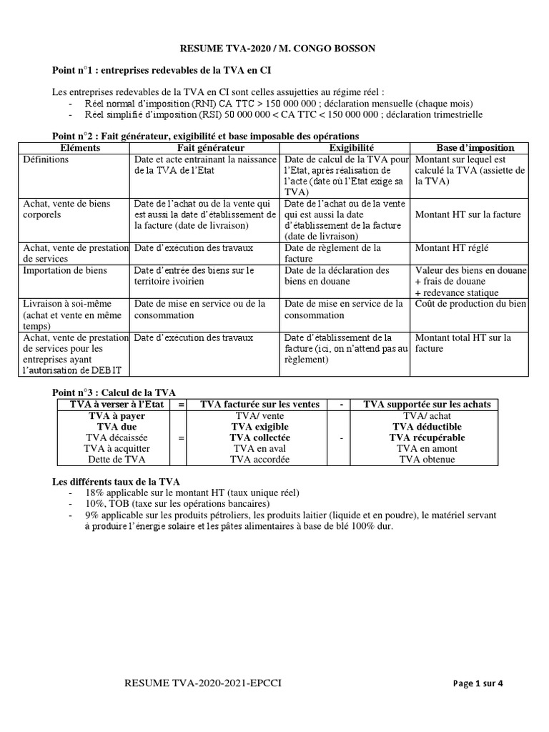 Guide sur la TVA en Côte d'Ivoire 2020-2021 | PDF | Taxe sur la valeur ...