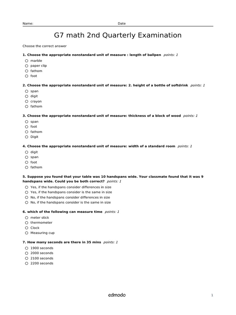 G7 Math 2nd Quarterly Examination | PDF | Variable (Mathematics) | Numbers