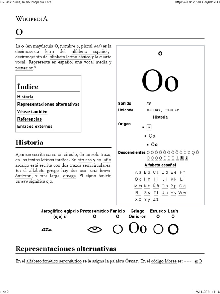 O - Wikipedia, La Enciclopedia Libre | PDF | Alfabeto | Wikipedia