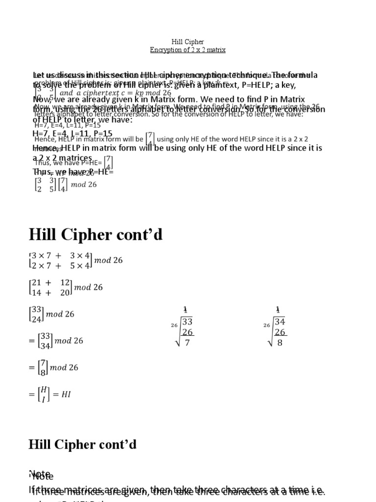 Hill Cipher Matrix Encryption | PDF