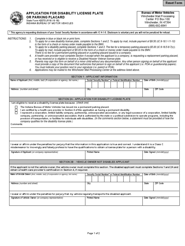 Application For Disability License Plate or Parking Placard | PDF ...