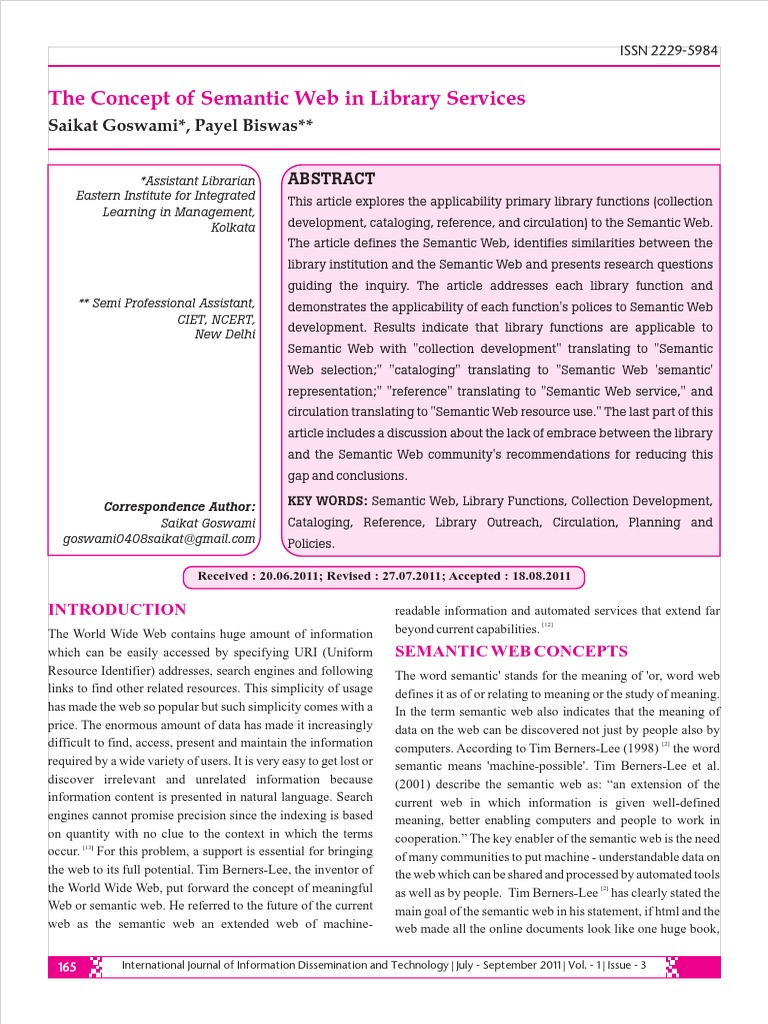 The Concept of Semantic Web in Library Services: Saikat Goswami, Payel Biswas | PDF | Resource ...