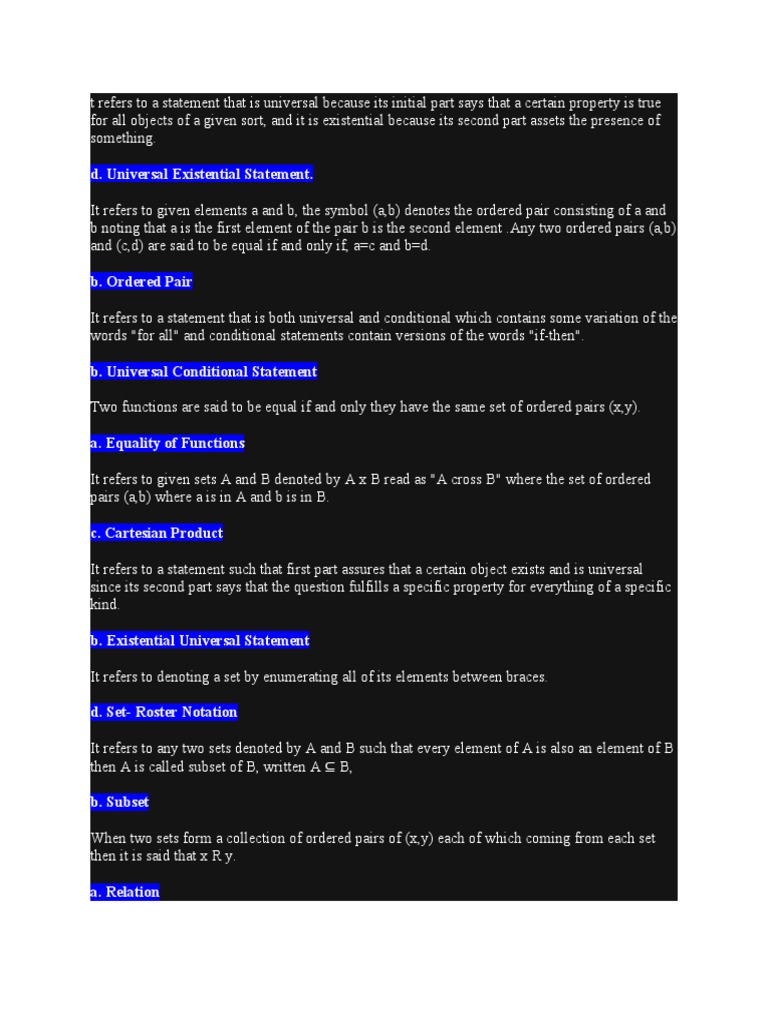 D. Universal Existential Statement | PDF | Set (Mathematics) | Correlation And Dependence