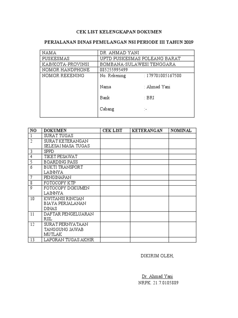 Cek List Kelengkapan Dokumen | PDF