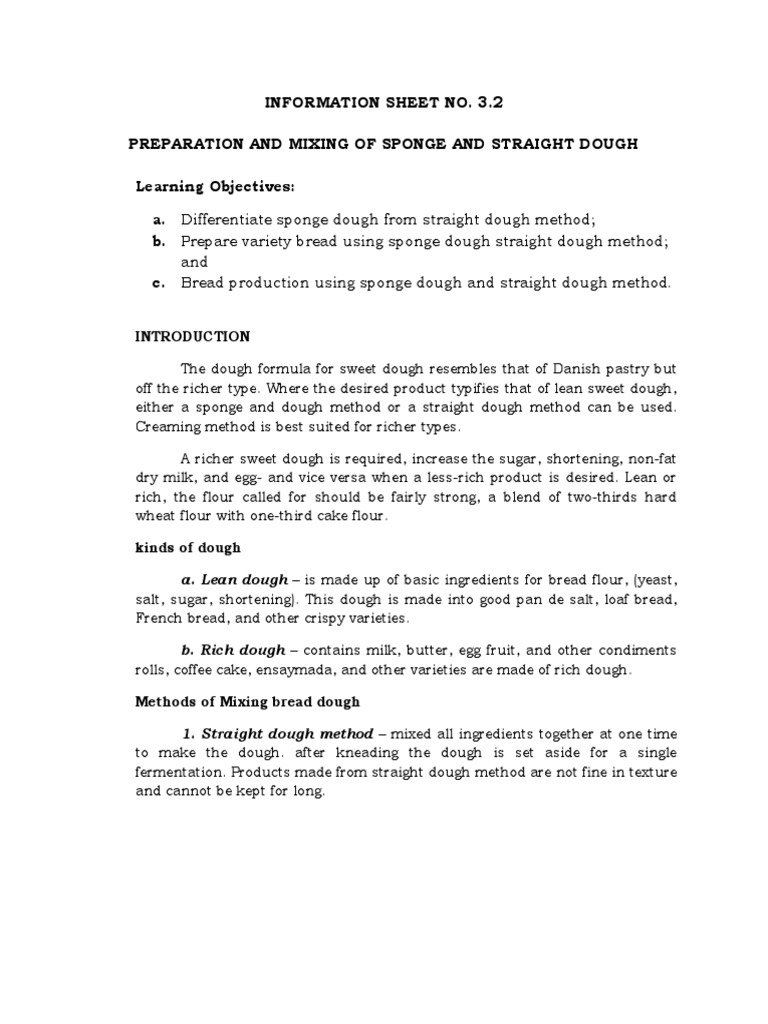 A. Lean Dough - Is Made Up of Basic Ingredients For Bread Flour, (Yeast ...