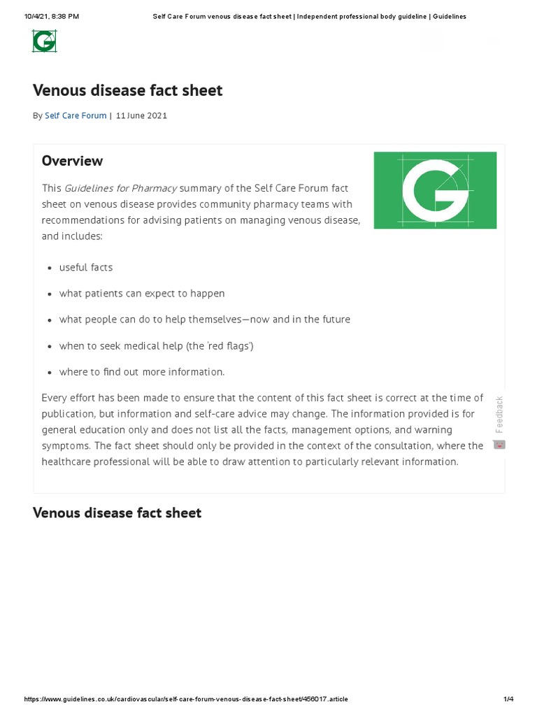 Self Care Forum Venous Disease Fact Sheet - Independent Professional ...