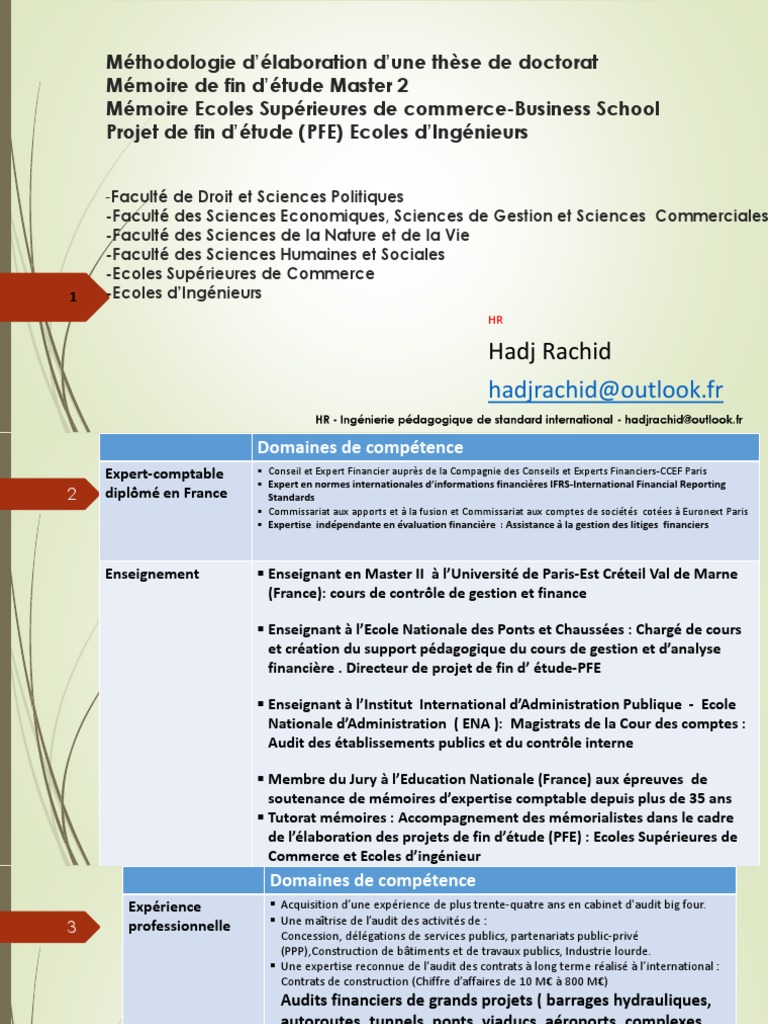 Méthodologie D'élaboration D'une Thèse de Doctorat Élaborée Par MR HADJ Rachid | PDF ...