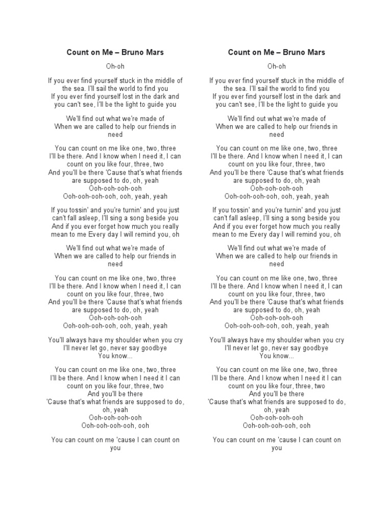 Count On Me - Bruno Mars Count On Me - Bruno Mars | PDF | Songs Written ...