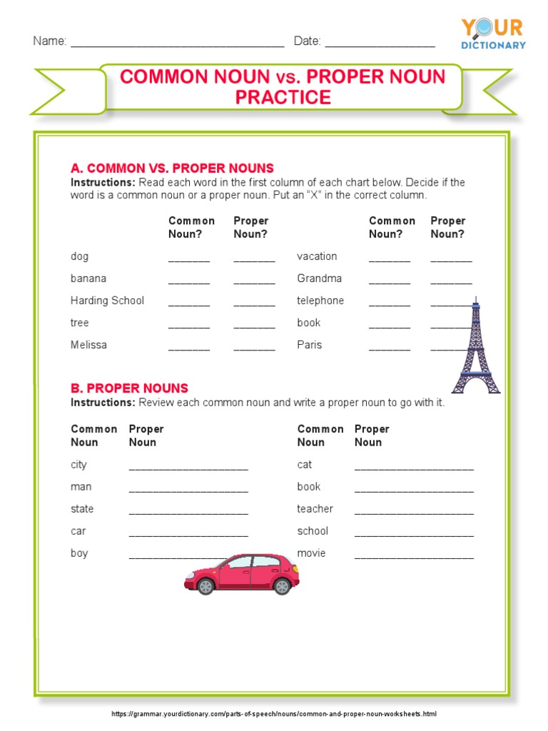 Common vs Proper Nouns Worksheet | PDF | Morphology | Semantic Units