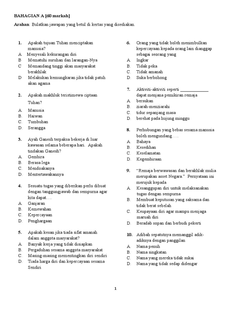 Exam Paper PPT Moral Ting 2 | PDF