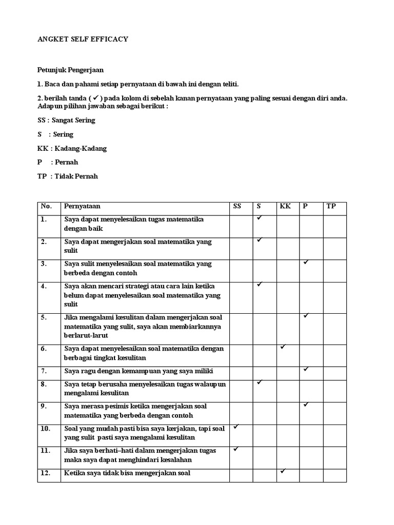 ANGKET SELF EFFICACY - Trixie | PDF