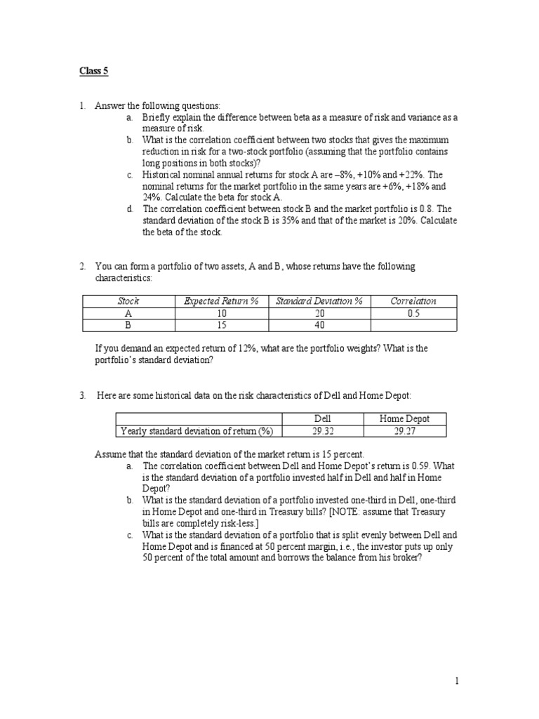 Beta, Correlation, Portfolio Risk Measures | PDF | Beta (Finance ...