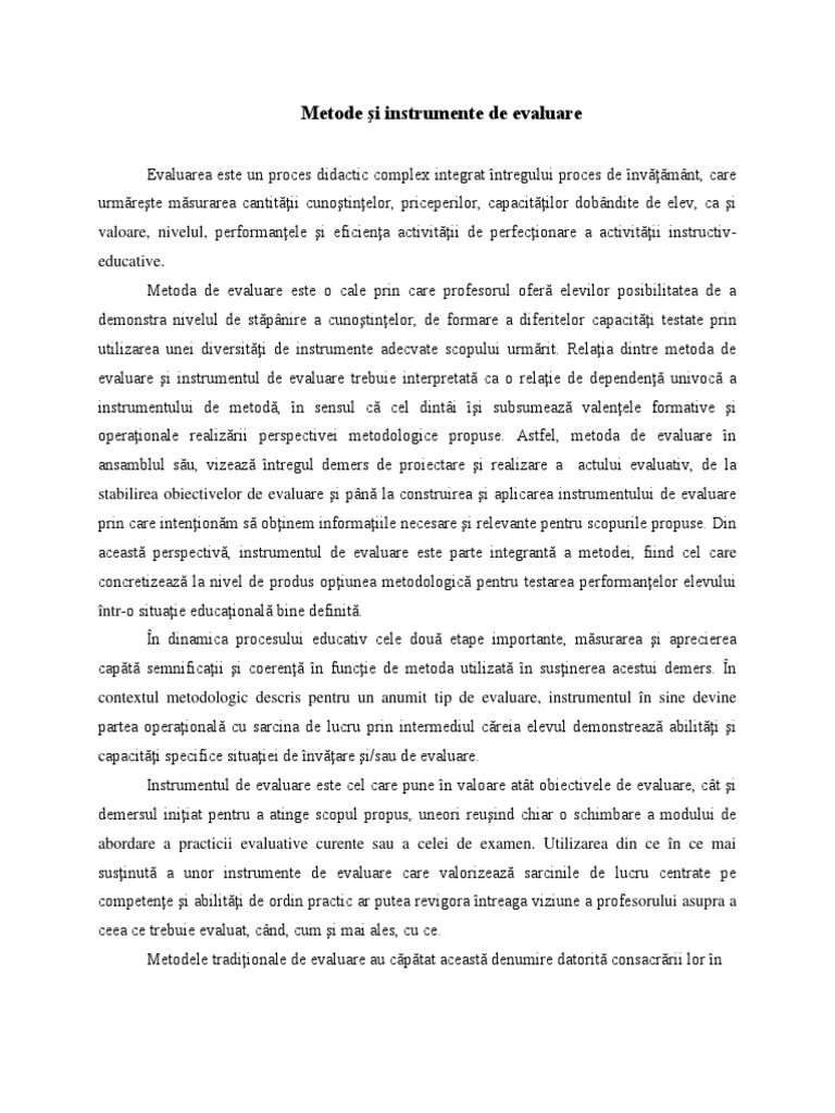 Metode Si Instrumente de Evaluare | PDF