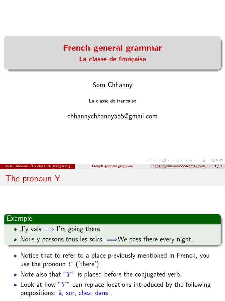 French pronoun Y and en grammar rules | PDF | Languages | Semantic Units