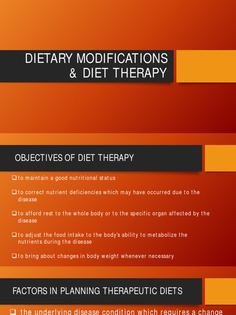 Objectives of Dietary Therapy | PDF | Diet (Nutrition) | Diet & Nutrition