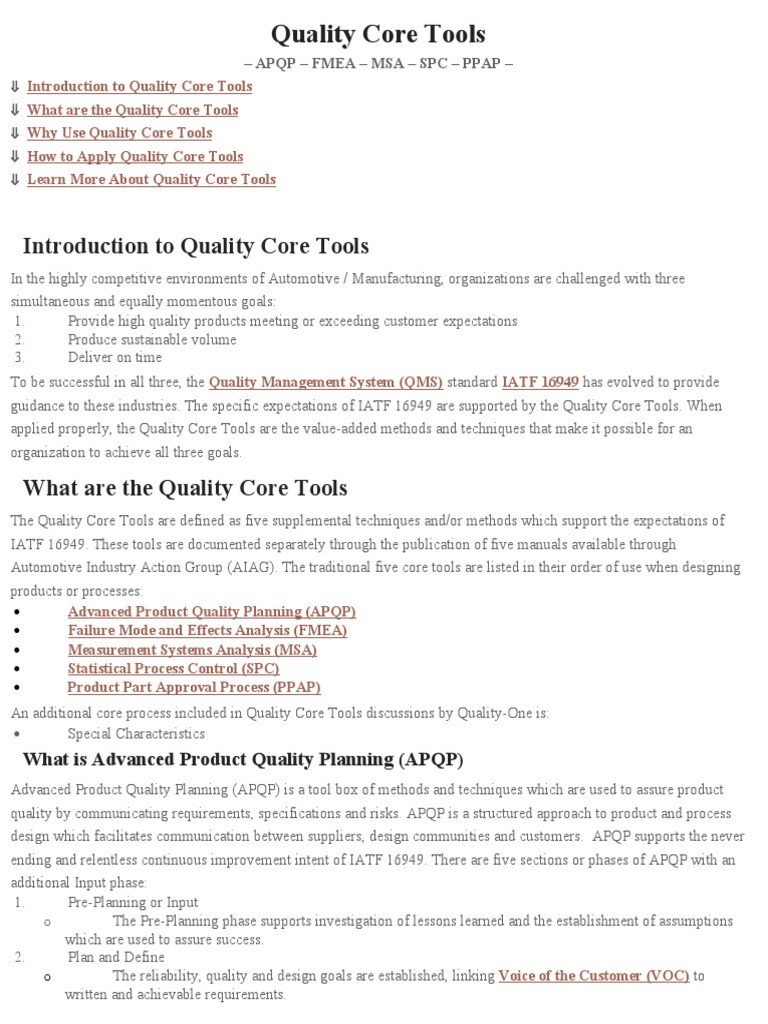 Quality Core Tools | PDF | Reliability Engineering | Standard Deviation