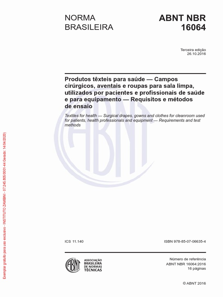 Norma Brasileira: Abnt NBR 16064 | PDF | Infecção | Microrganismo