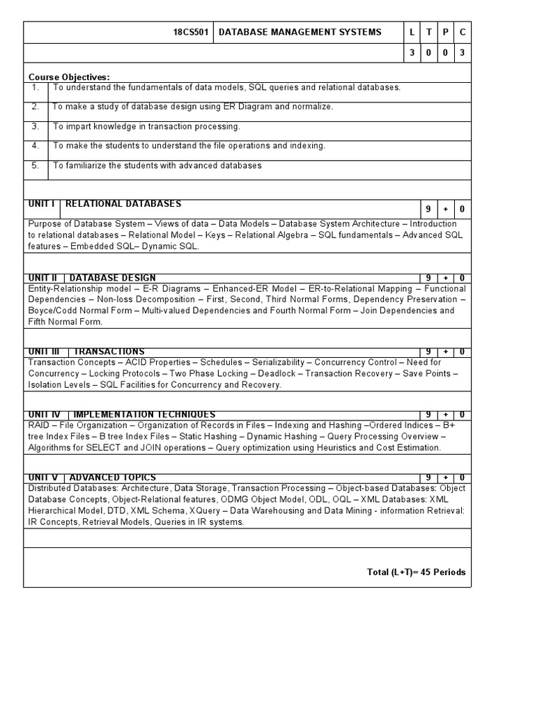 DBMS Syllabus | PDF | Databases | Relational Database
